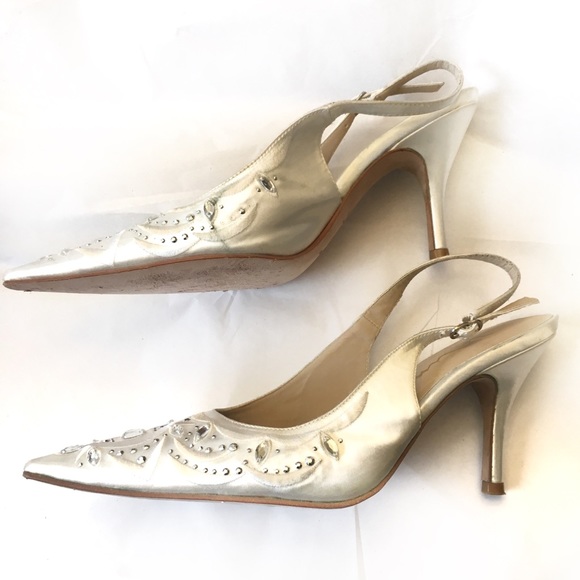 Nina | Shoes | Nina Satin And Leather Jeweled Slingback Heels | Poshmark